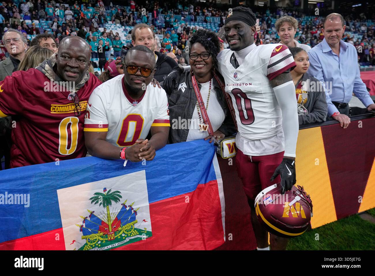 Washington Commanders cornerback Mike Sainristil (0) poses for a photo ...