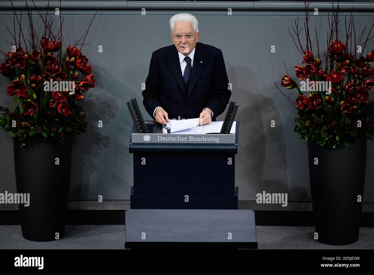 Sergio Mattarella, President of Italy, delivers a speech in the German ...