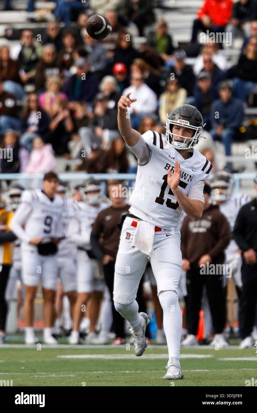 Brown quarterback James Murphy (15) throws a pass during an NCAA ...