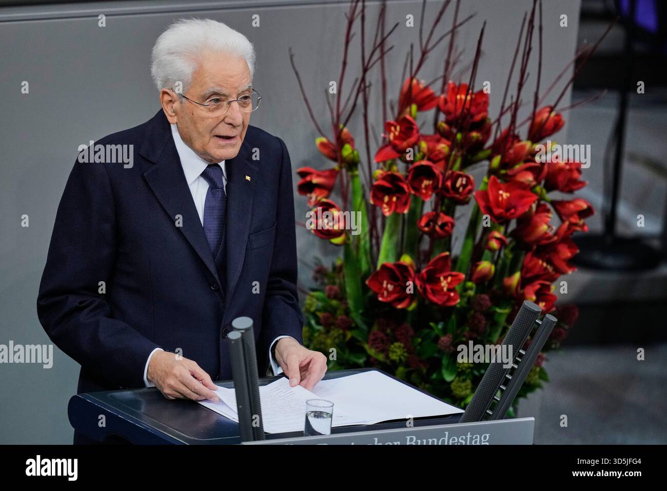 Sergio Mattarella, President of Italy, delivers a speech in the German ...