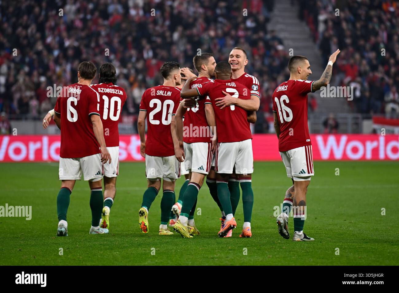 Hungary players celebrate after Hungary's Barnabas Varga scored his ...