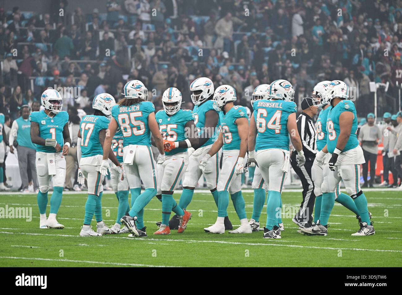 The Offense Aaron Brewer (55) player of Miami Dolphins during the NFL ...