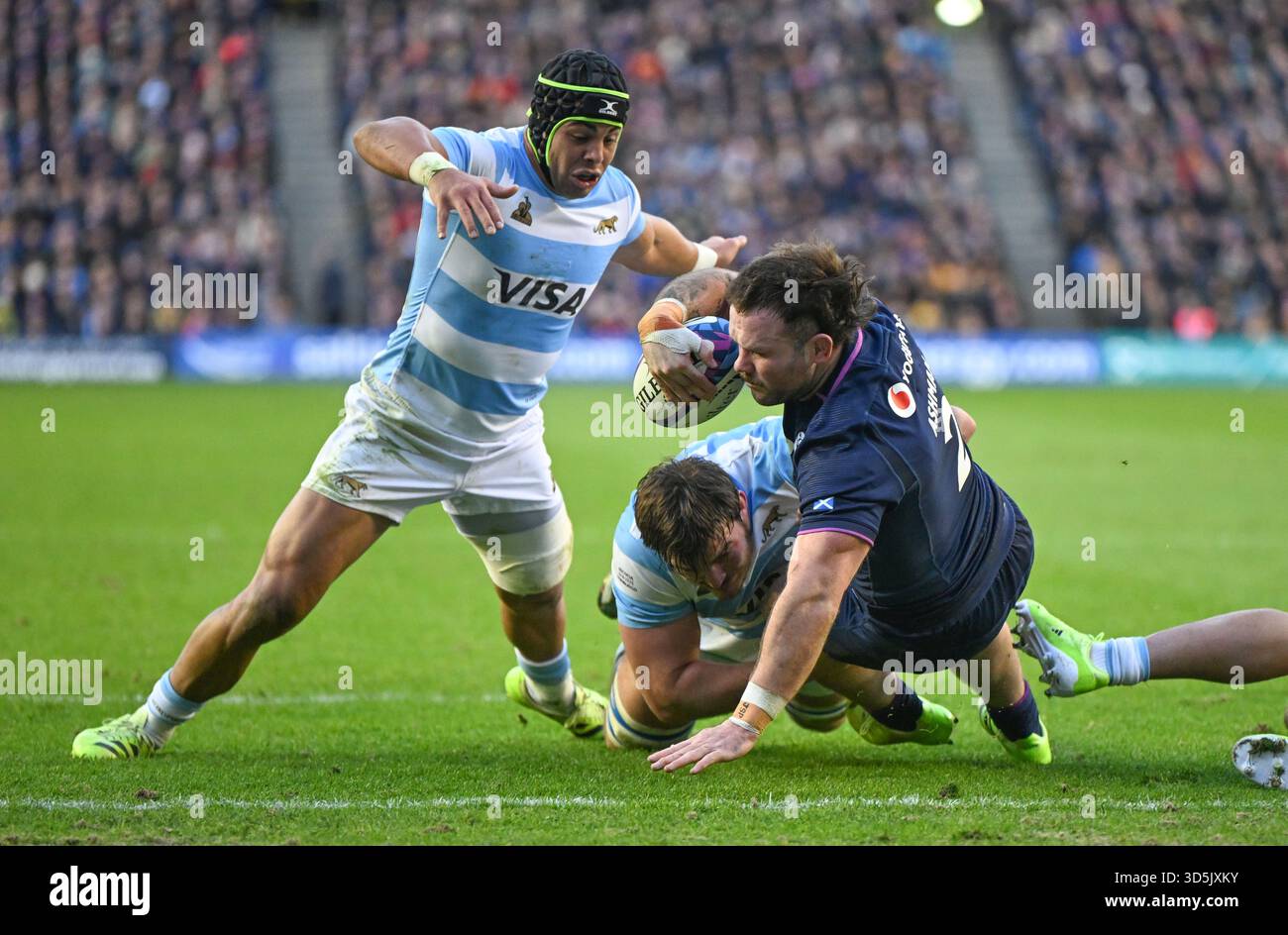 Edinburgh, Scotland, 16th November 2025. Ewan Ashman of Scotland scores his sides 2nd try during ...