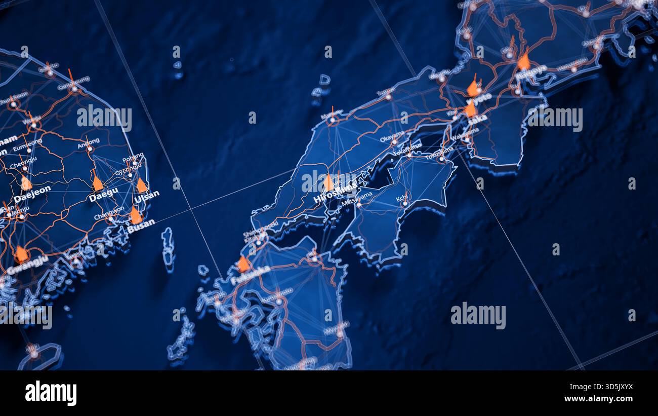 Hiroshima map big data visualization. Futuristic map infographic of ...