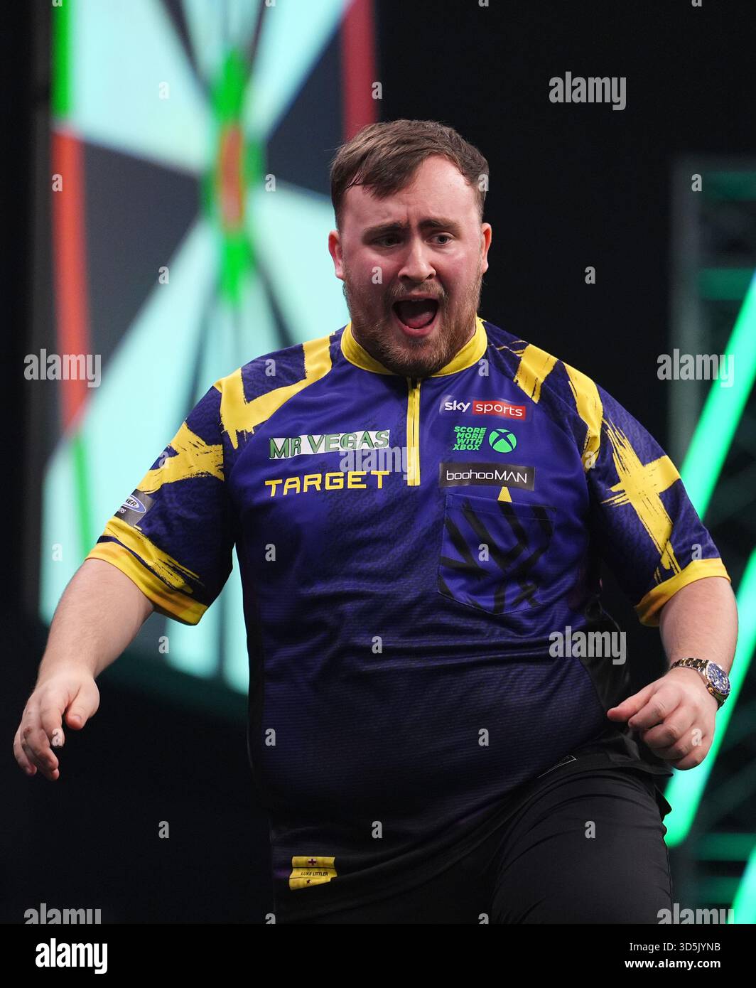 Luke Littler celebrates winning a leg, during his semi final match ...
