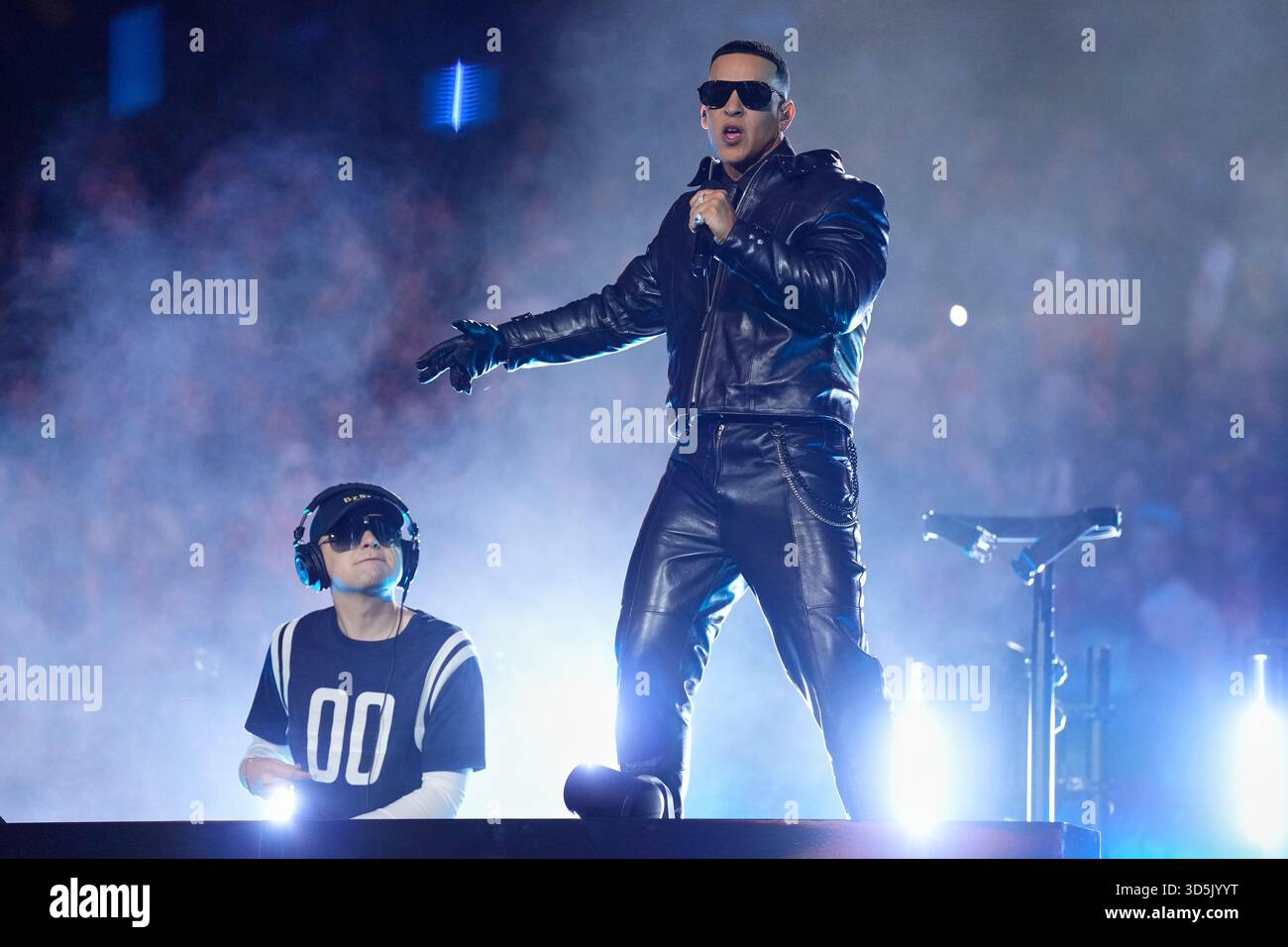 Bizarrap and Daddy Yankee, right, perform during the halftime show of ...