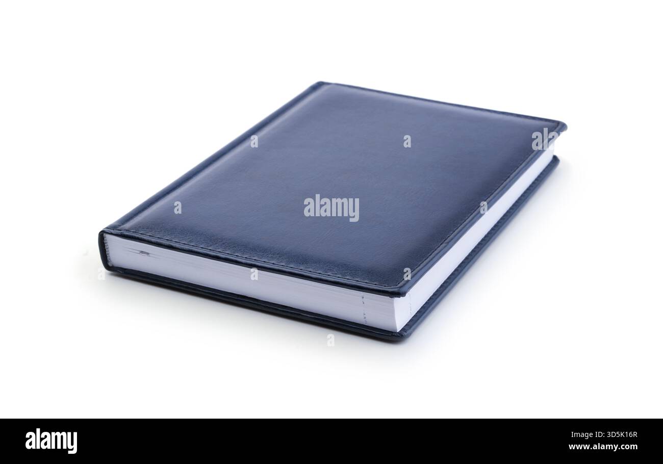 New closed blue diary isolated on white Stock Photo - Alamy