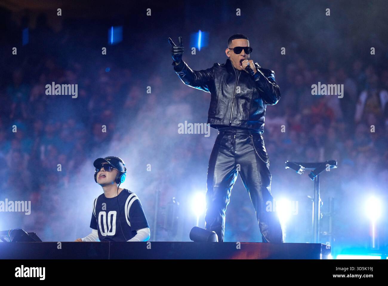 Bizarrap and Daddy Yankee, right, perform during the halftime show of ...