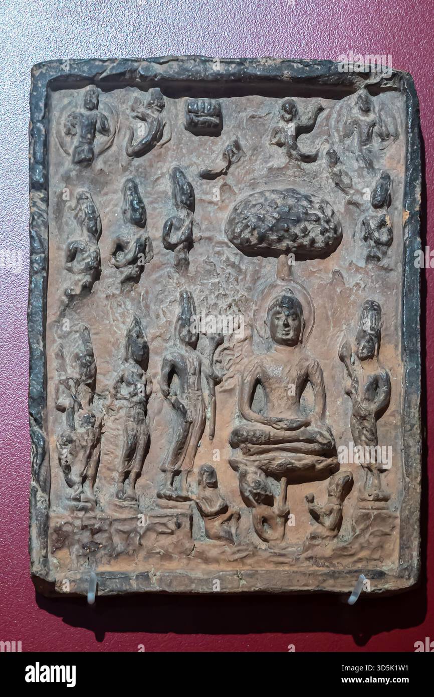 votive plaque depicting the Miracle of Sravasti, an important event in ...