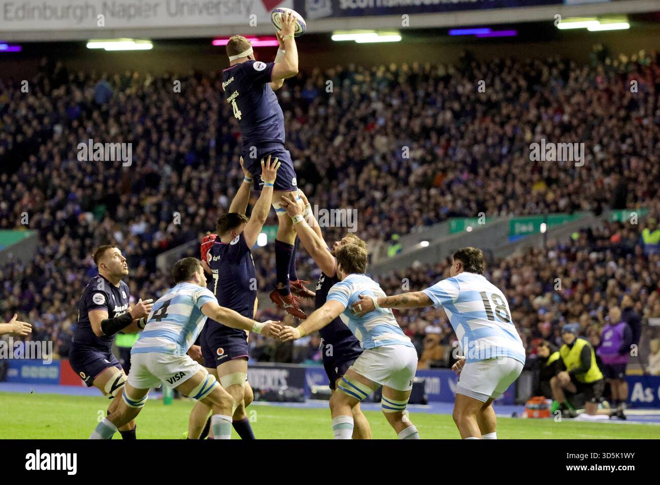 Scotland's Scott Cummings wins a line out during the Quilter Nations ...