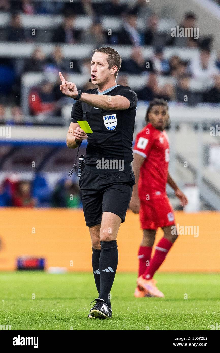 Referee [referee] John Broo shows yellow FIFA World Cup UEFA Qualifiers ...