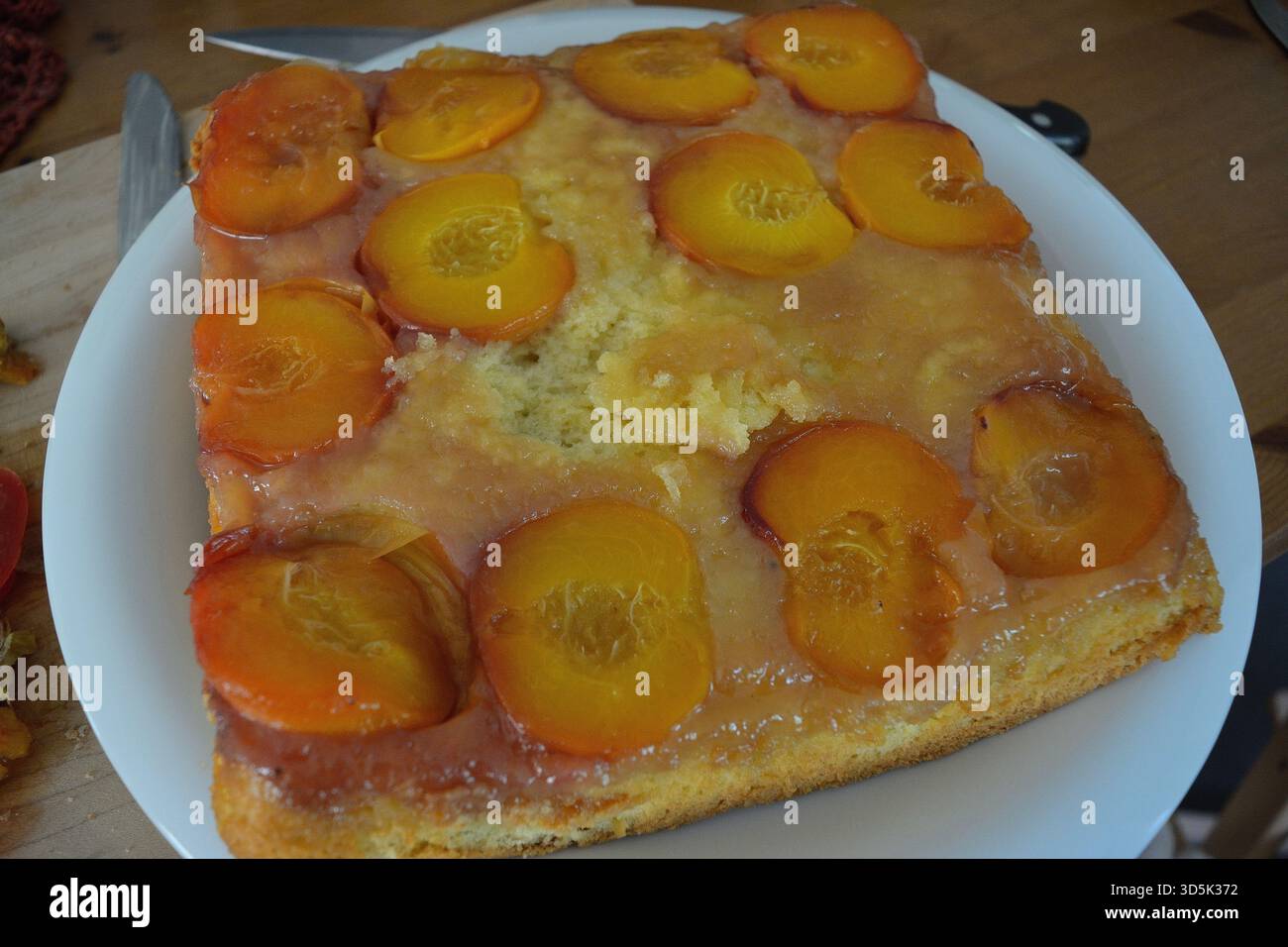 Homemade Square Peach Upside Down Cake Stock Photo - Alamy