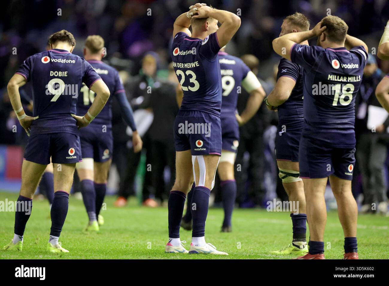 Scotland's Jamie Dobie (left), Duhan van der Merwe (centre) and Elliot ...