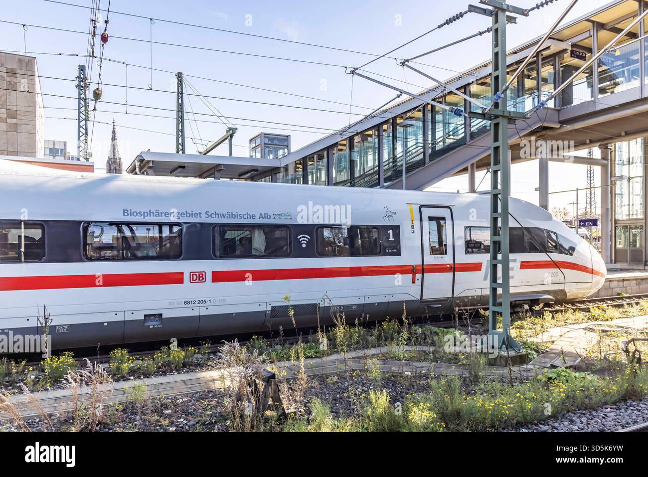 ICE im Hauptbahnhof Ulm. Der Hochgeschwindigkeitszug ist getauft auf ...