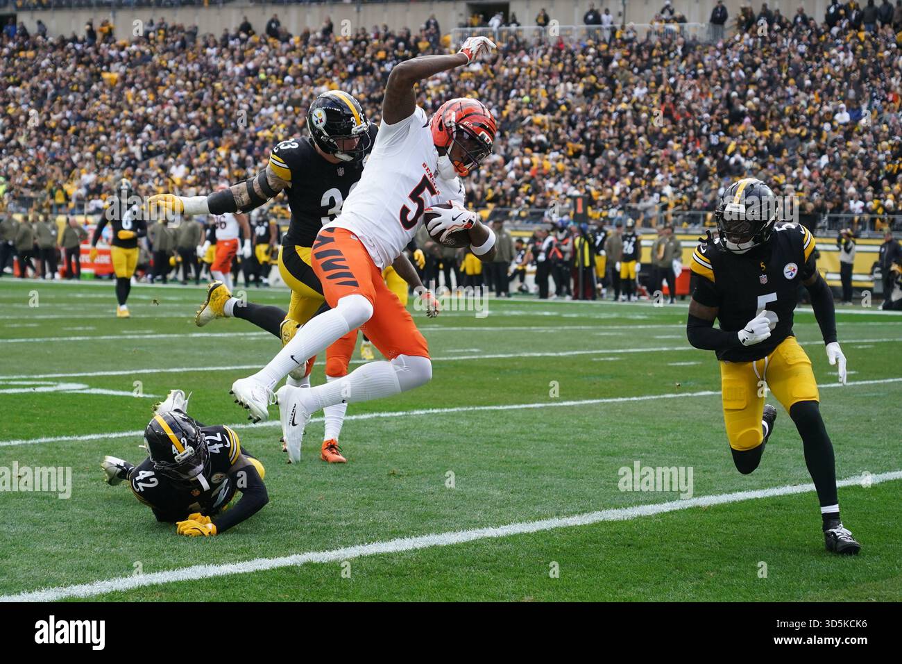 Cincinnati Bengals wide receiver Tee Higgins (5) scores a touchdown ...