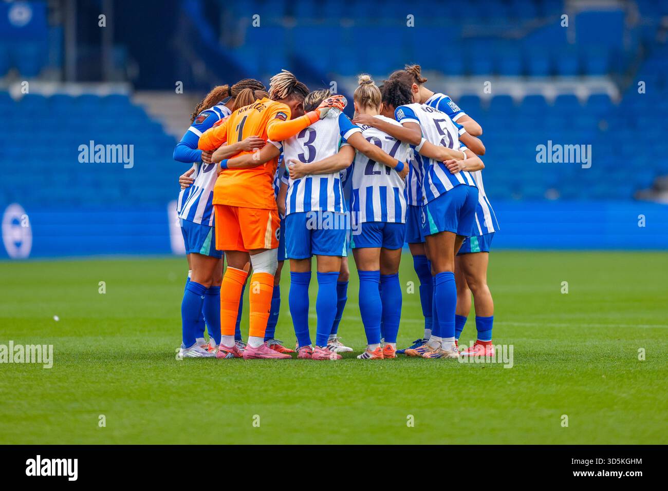 Brighton team huddle during the Barclays Womens Super League match ...