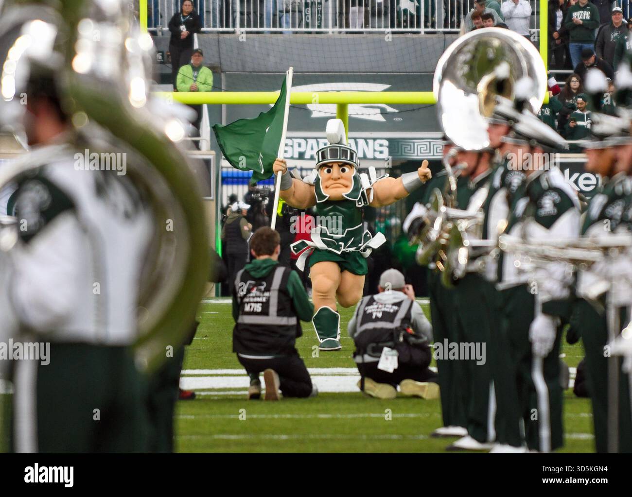 November 15, 2025: MSU mascot Sparty leads the team onto the field as ...