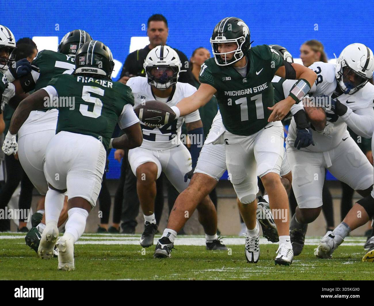 November 15, 2025: MSU QB Alessio Milivojevic (11) prepares to hand off ...