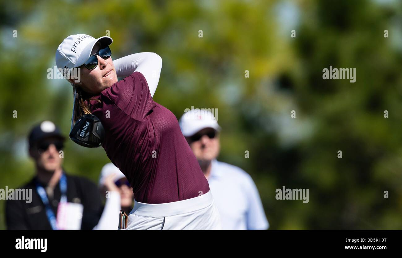 Jennifer Kupcho drives the ball off the fourth hole tee during the ...