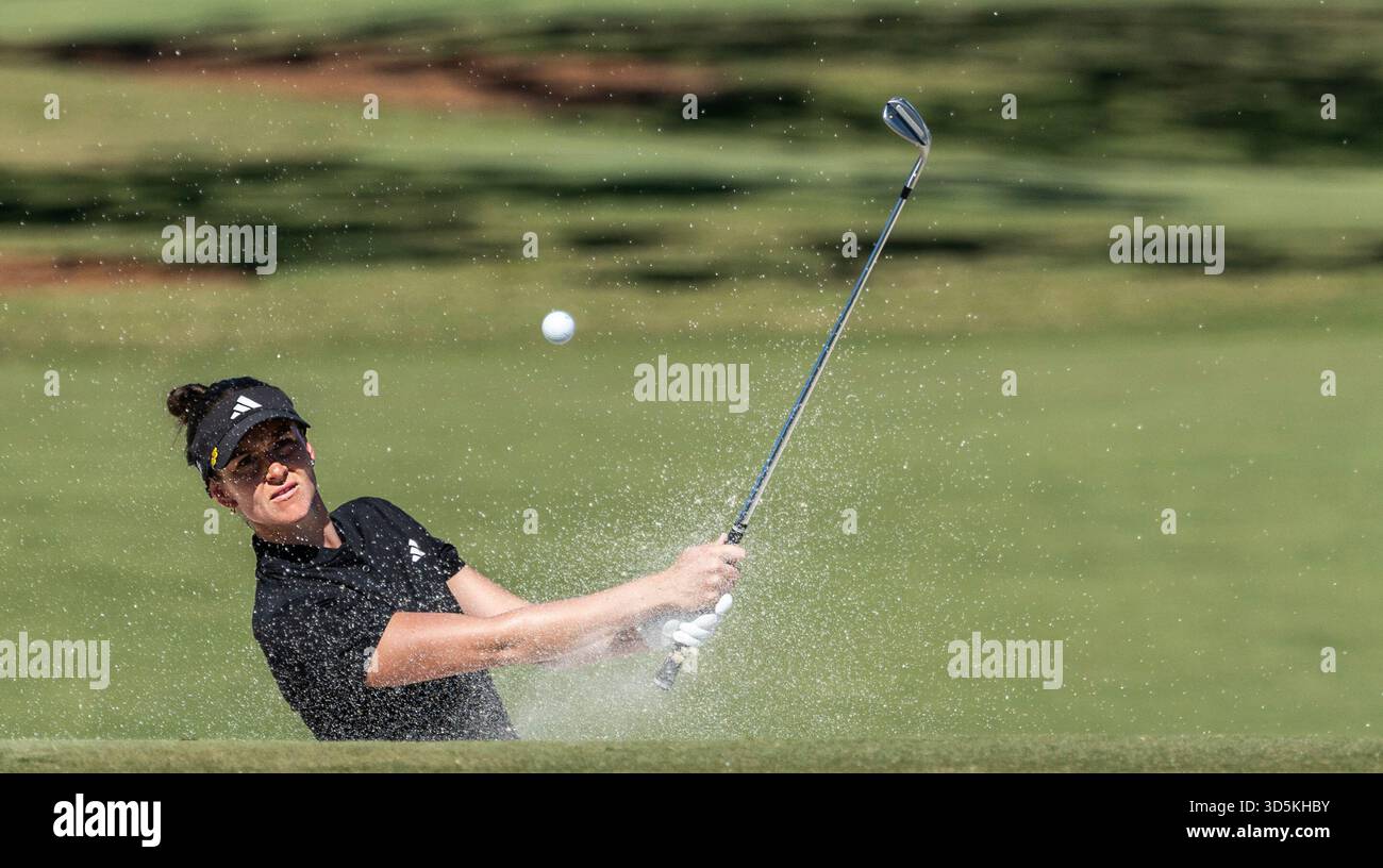 Linn Grant hits out of the sand trap on the Seventh hole during the ...