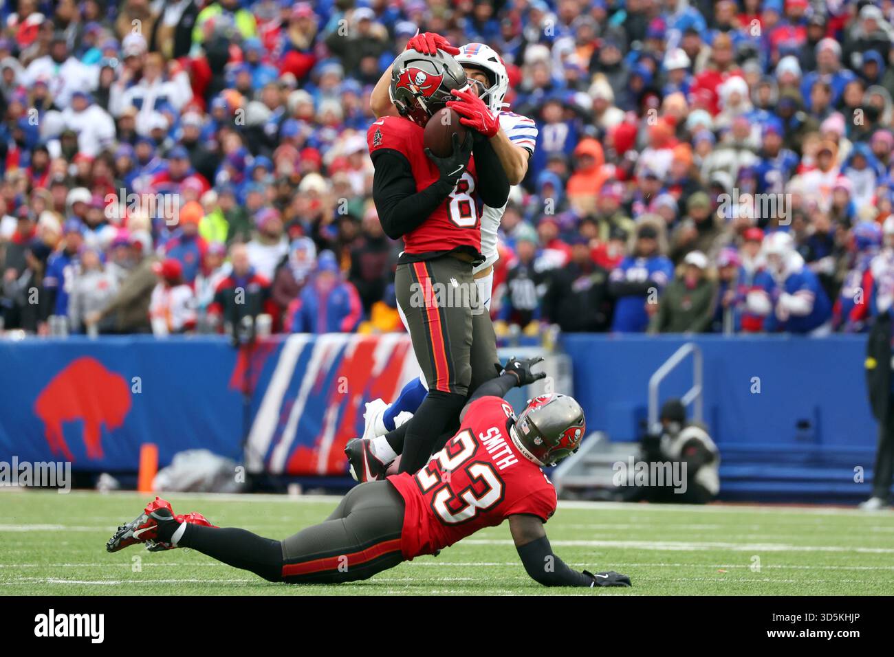 Tampa Bay Buccaneers linebacker SirVocea Dennis (8) intercepts the ball ...