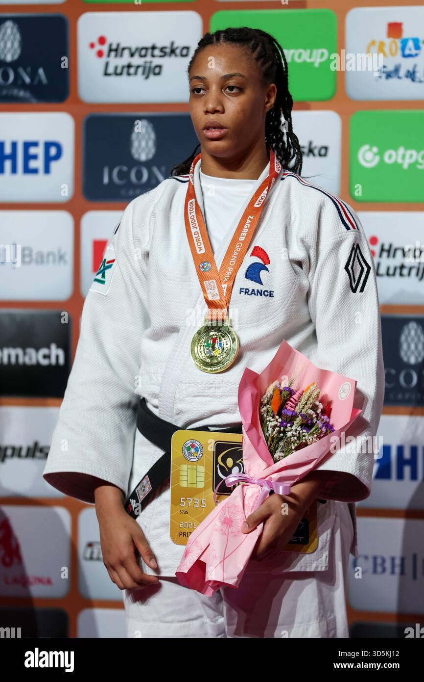 ZAGREB, CROATIA - NOVEMBER 16: Gold medalist Celia Cancan of France poses for a photo during the ...