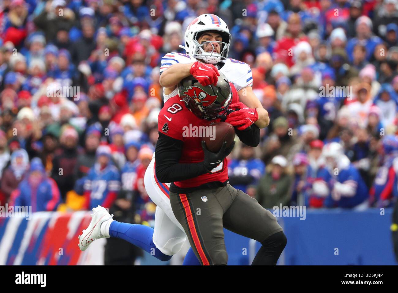Tampa Bay Buccaneers linebacker SirVocea Dennis (8) intercepts the ball ...