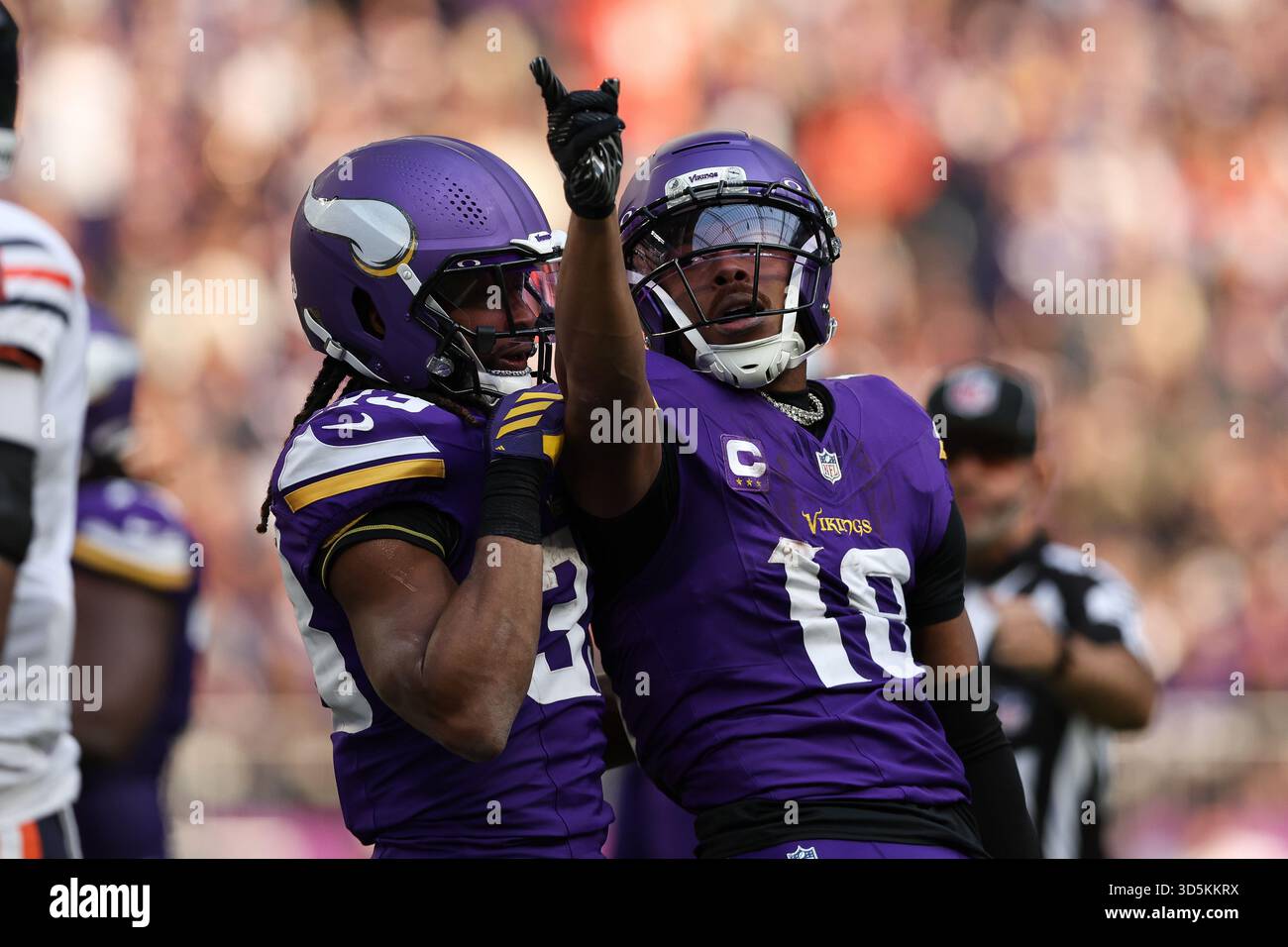 Minnesota Vikings wide receiver Justin Jefferson (18) reacts after ...