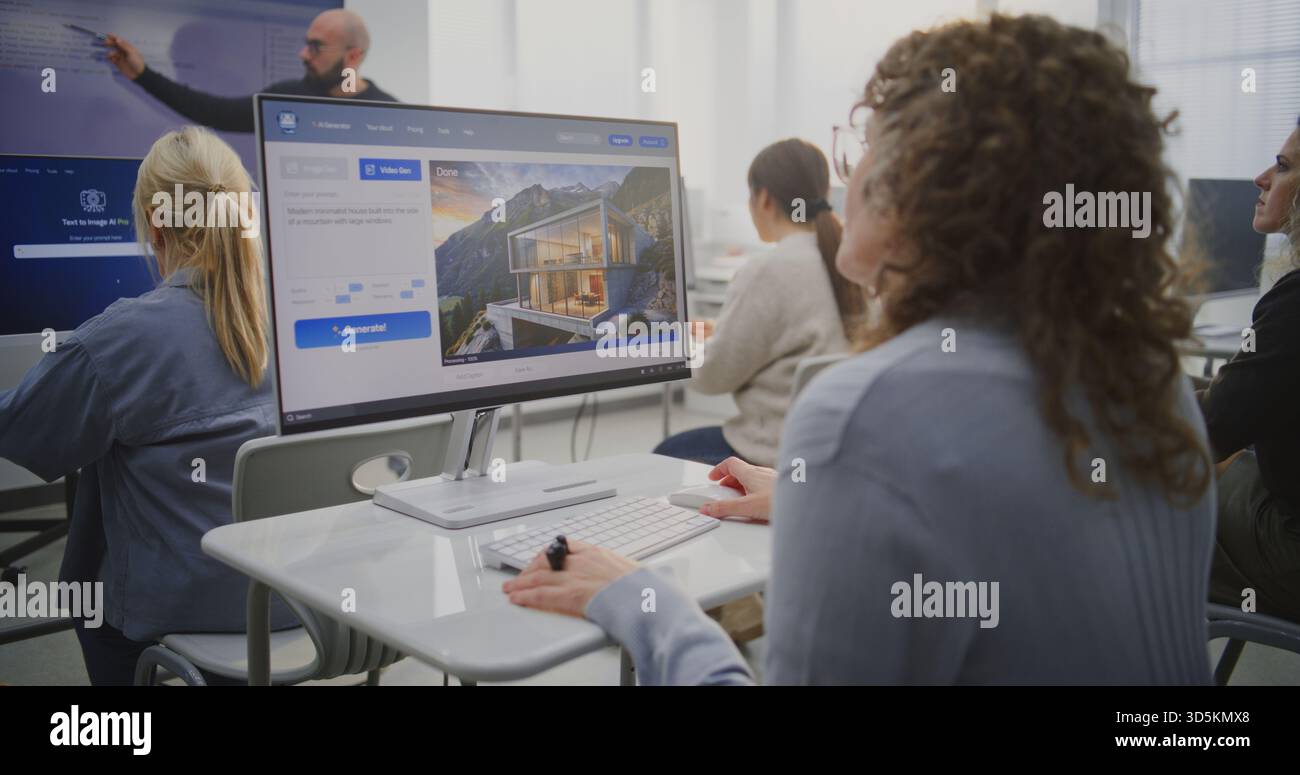 Adult Students in Modern Classroom Learning AI and Digital Design ...