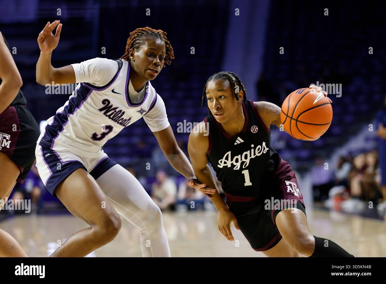 Texas A&M guard Ny'Ceara Pryor (1) attempts to get past Kansas State ...