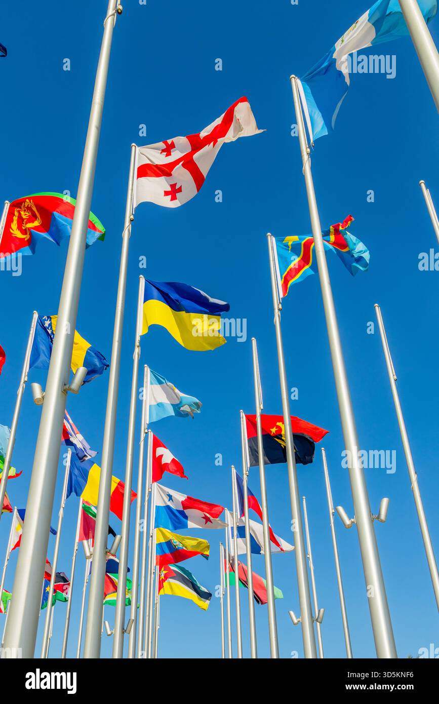 Georgian and Ukrainian flags waving together with the many ...