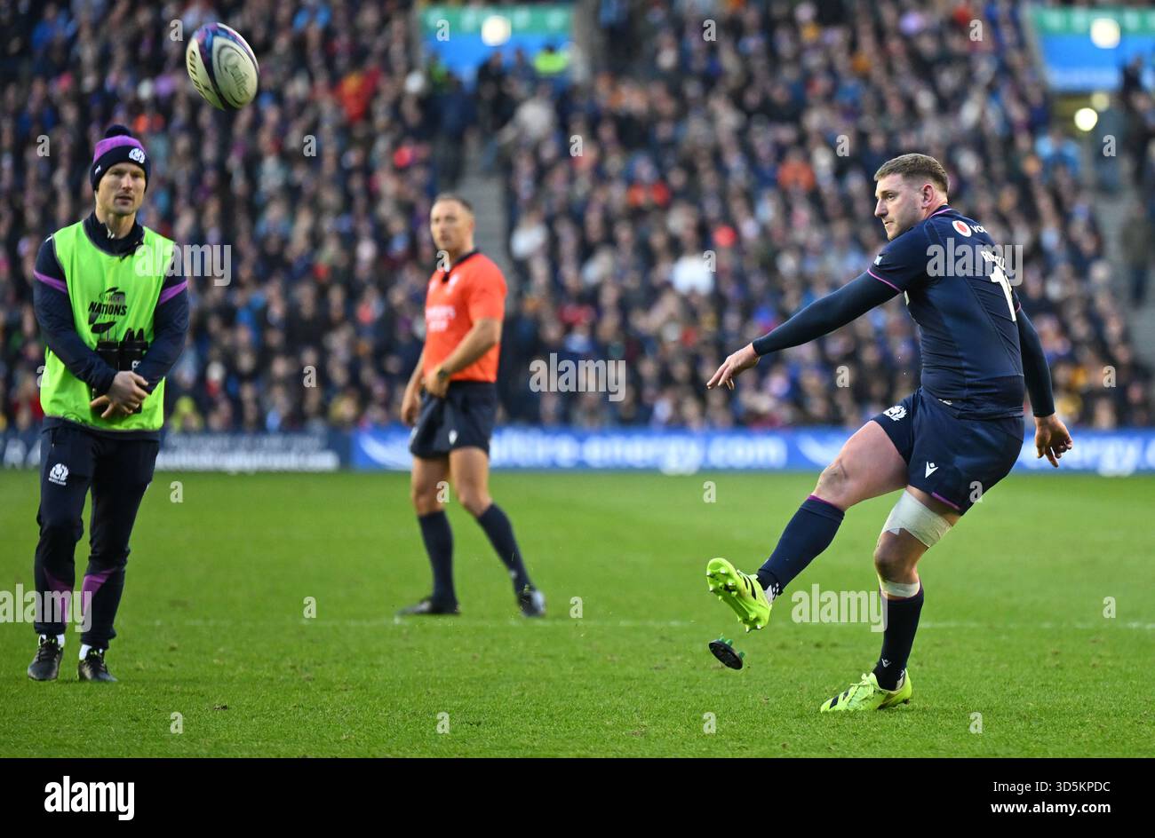 Edinburgh, Scotland, 16th November 2025. Finn Russell of Scotland kicks ...