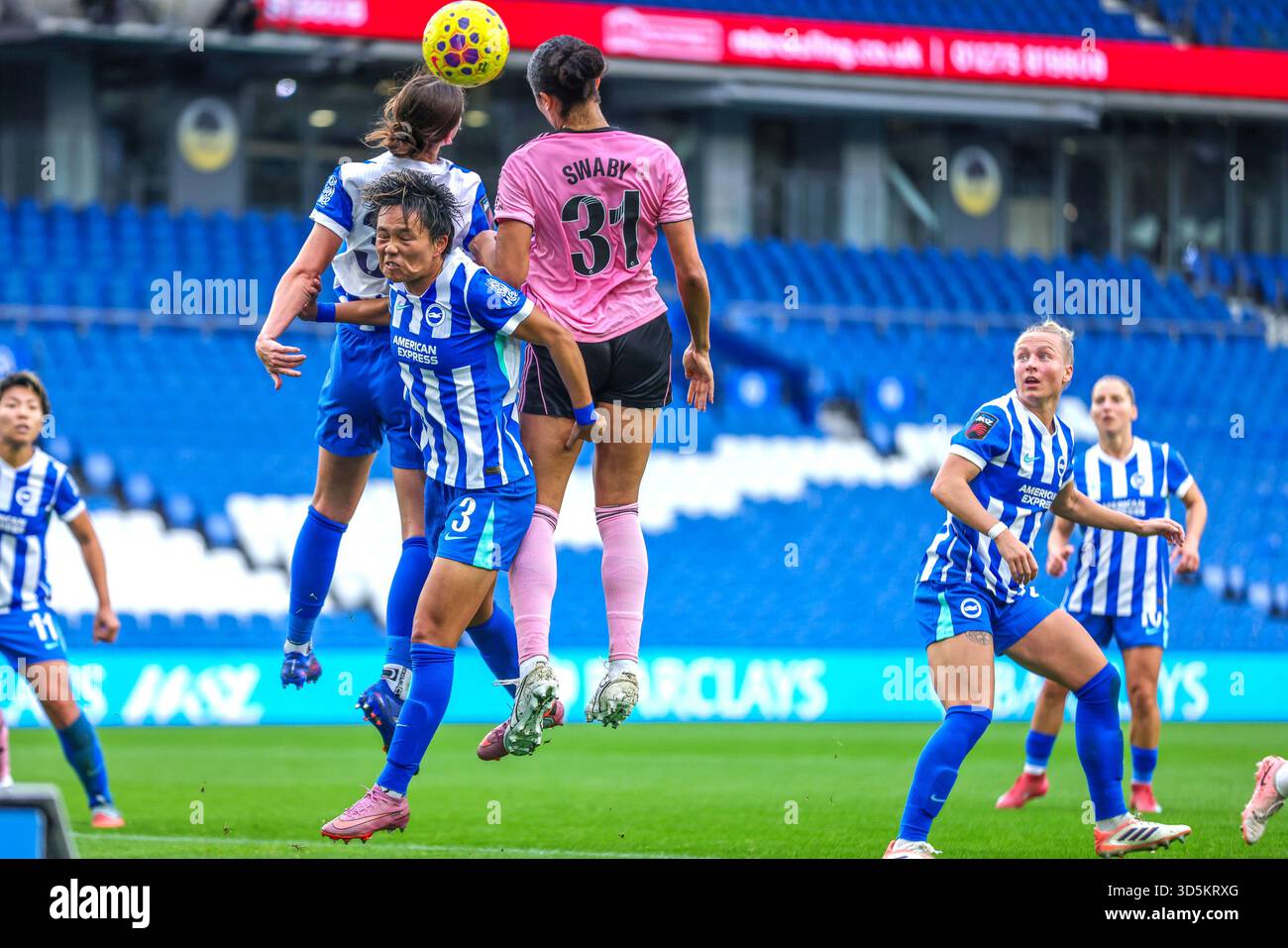 Chantelle Swaby (31 Leicester City) heads at goal during the Barclays ...
