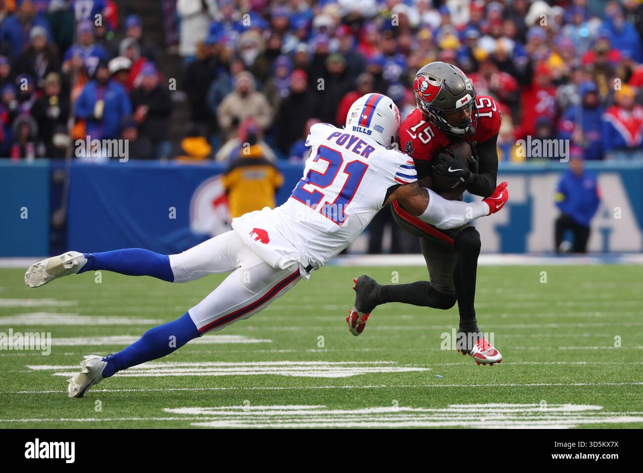 Buffalo Bills safety Jordan Poyer (21) tackles Tampa Bay Buccaneers ...