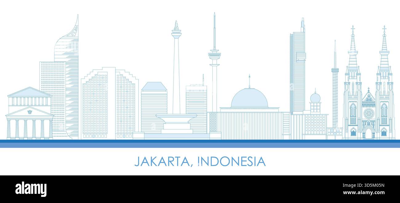 Outline Skyline panorama of city of Jakarta, Indonesia - vector ...