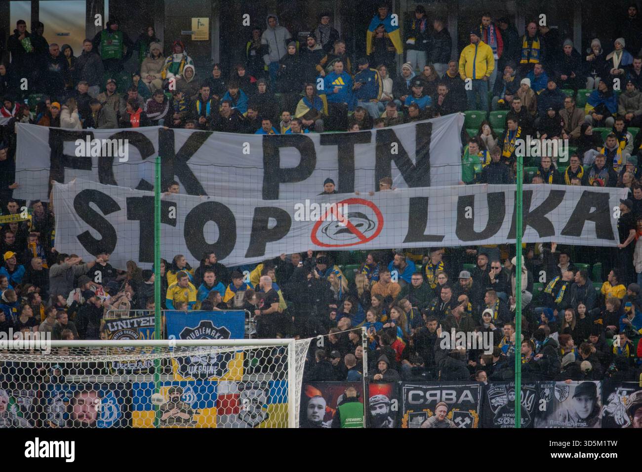 Warsaw, Poland. 16 November 2025. Banners of Ukrainian fans seen during ...