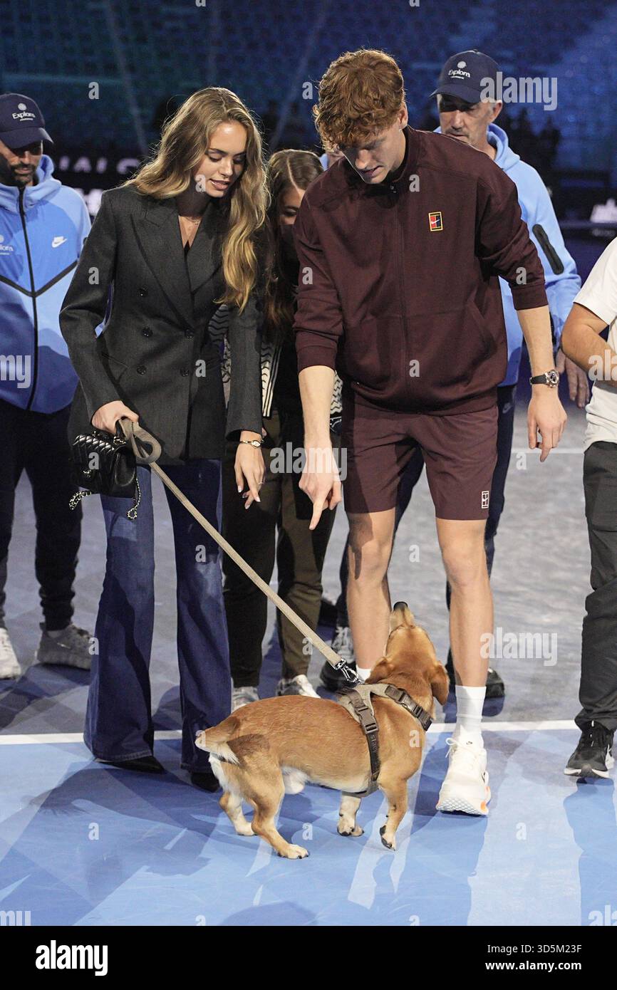 Italy's Jannik Sinner and fiancee Laila Hasanovic with the trophy after ...