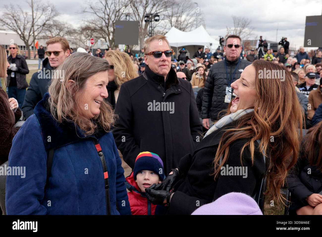 Dearborn, Michigan, USA. 16th Nov, 2025. ELANA FORD shares a laugh with ...