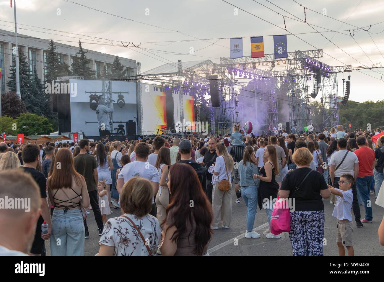 Crowd attending outdoor concert event on city street - Chisinau ...