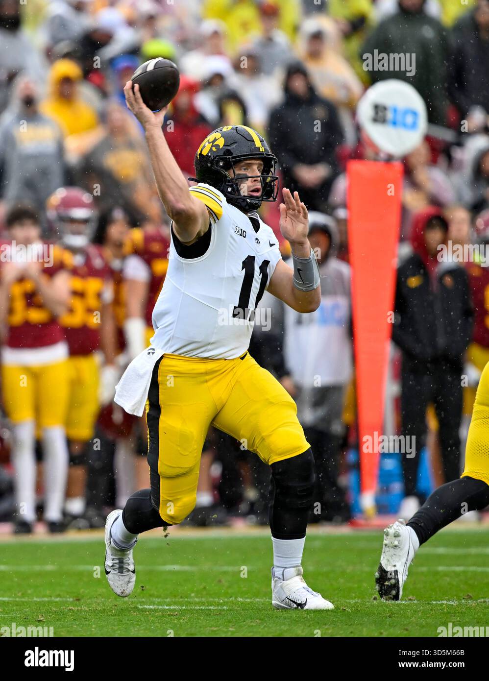 November 15, 2025 Iowa Hawkeyes quarterback Mark Gronowski (11) throws ...