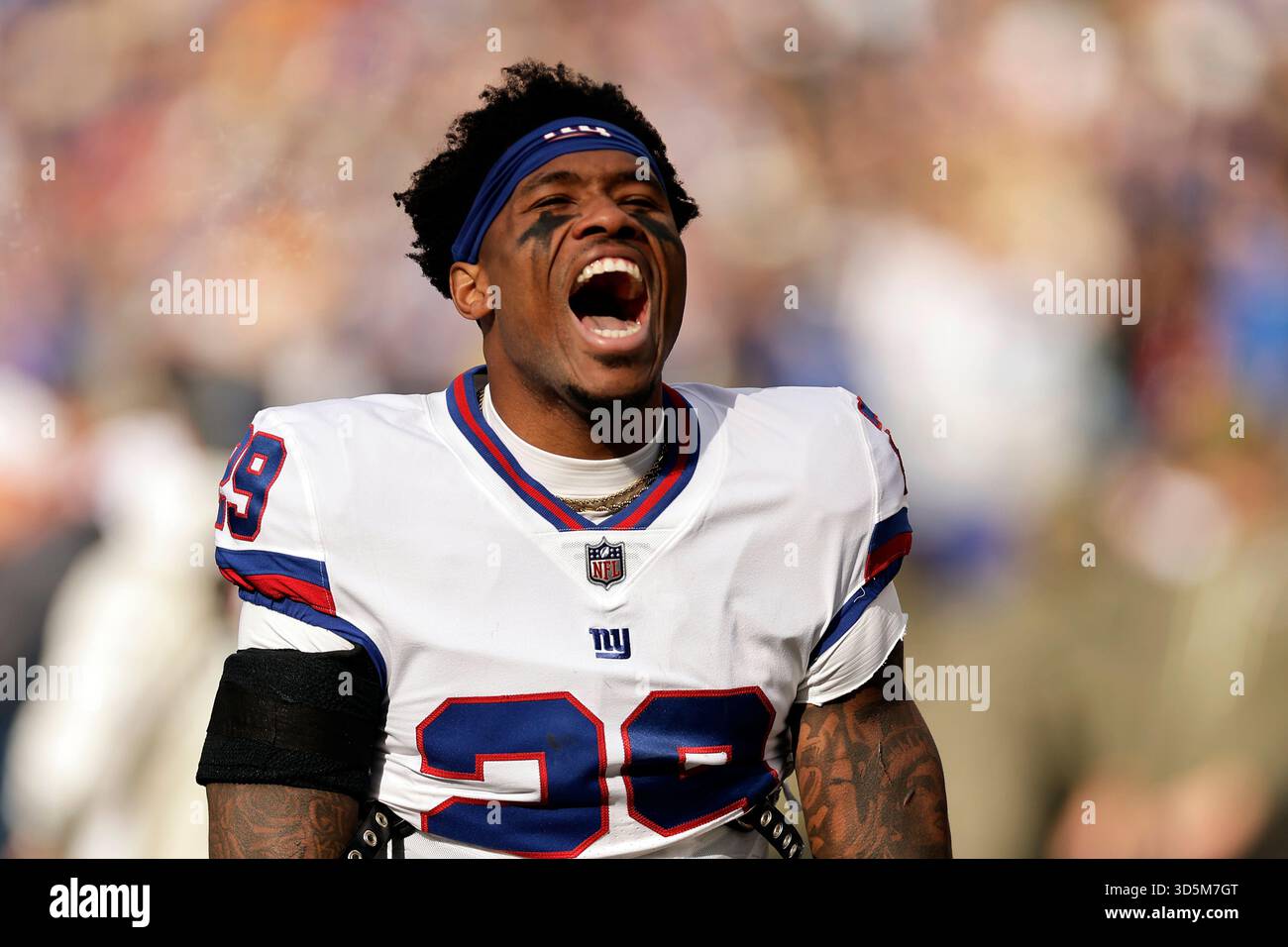 New York Giants running back Tyrone Tracy Jr. (29) reacts during an NFL ...