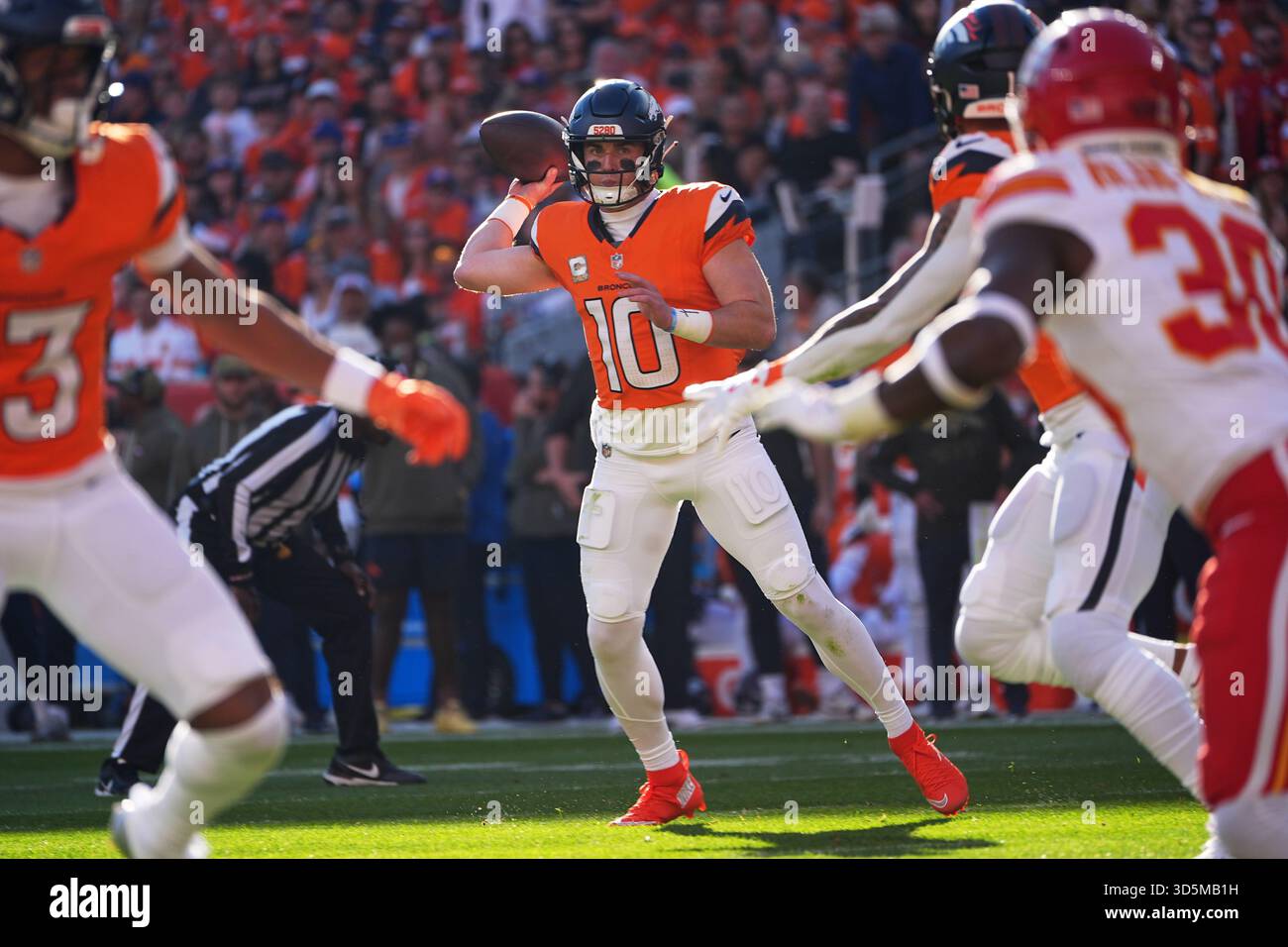 Denver Broncos quarterback Bo Nix throws during the first half an NFL ...