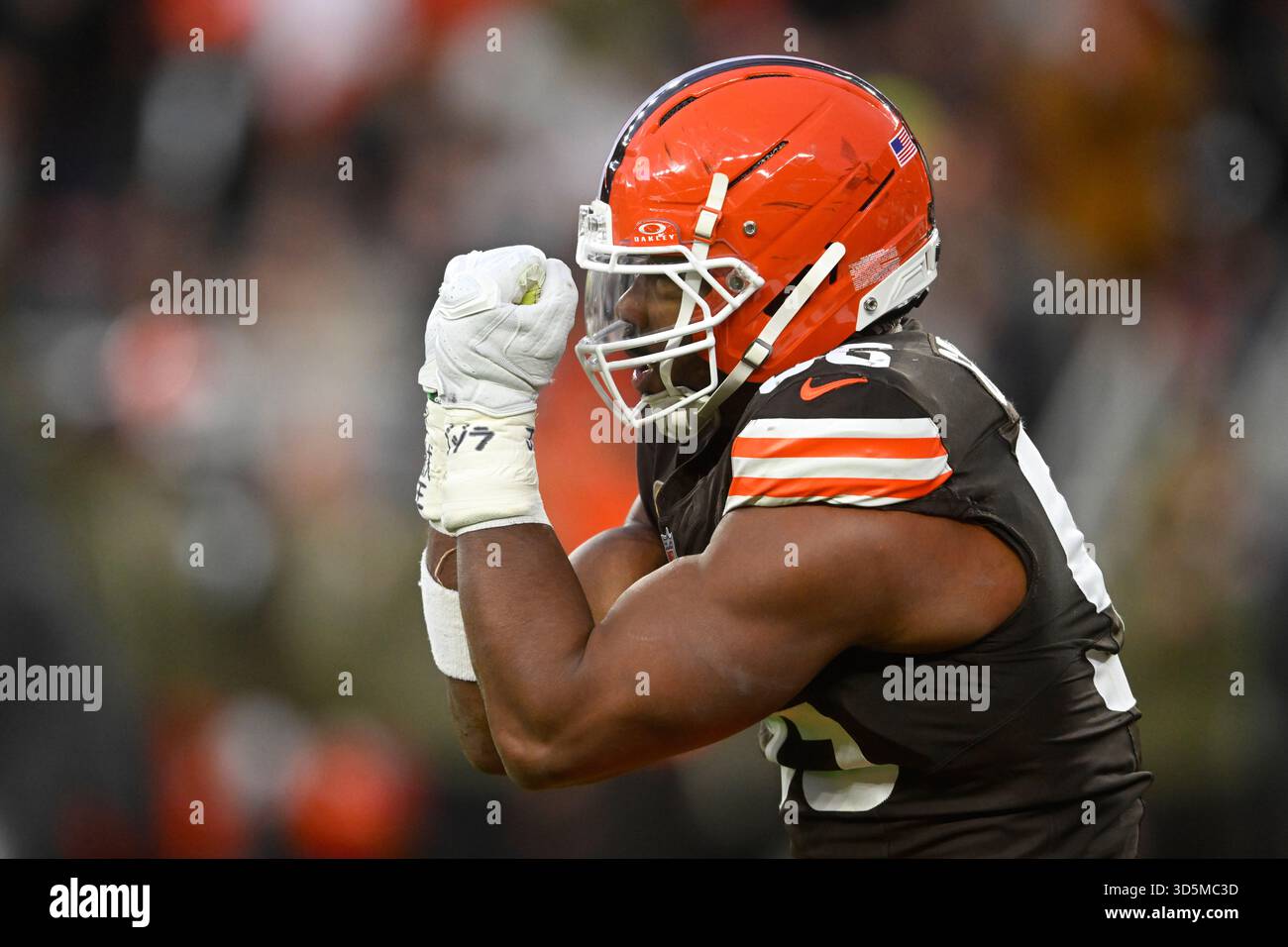 Cleveland Browns defensive end Myles Garrett celebrates after sacking ...