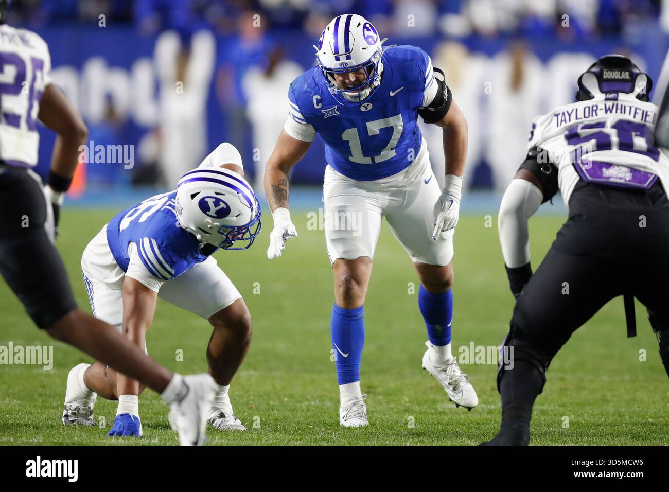 BYU linebacker Jack Kelly (17) calls out signal during the second half ...