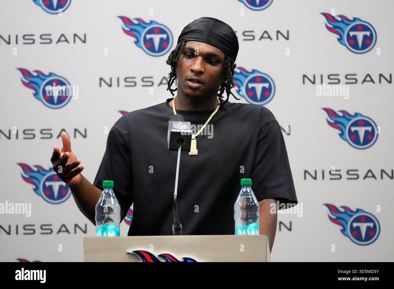 Tennessee Titans quarterback Cam Ward answers questions after an NFL ...