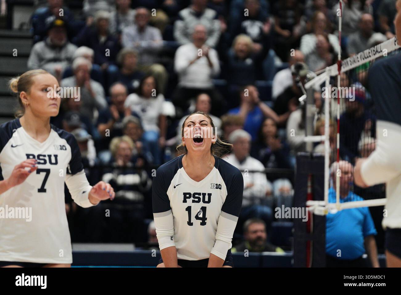 Penn State outside hitter Caroline Jurevicius (14) celebrates during an ...