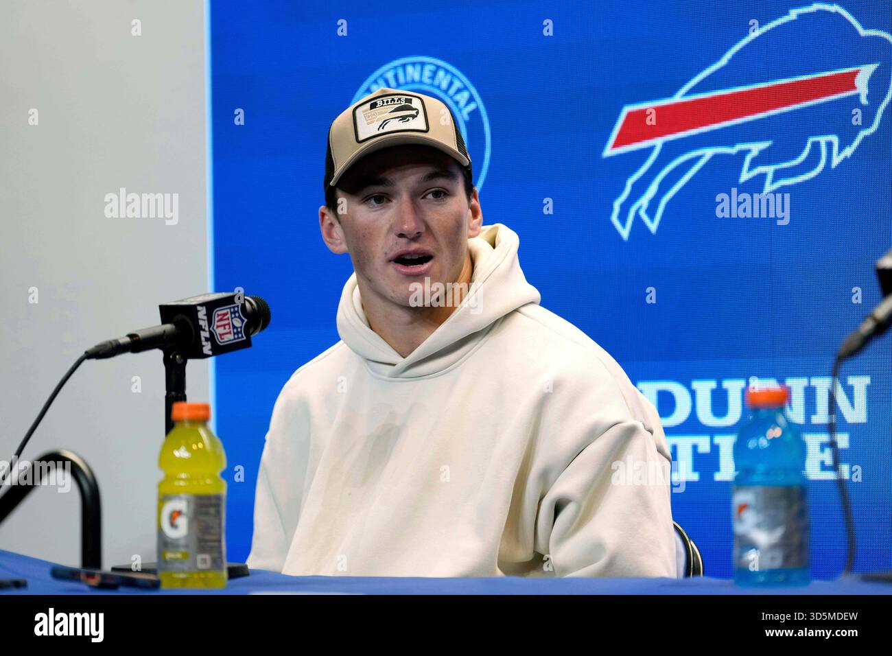 Buffalo Bills safety Cole Bishop (24) speaks in a press conference ...