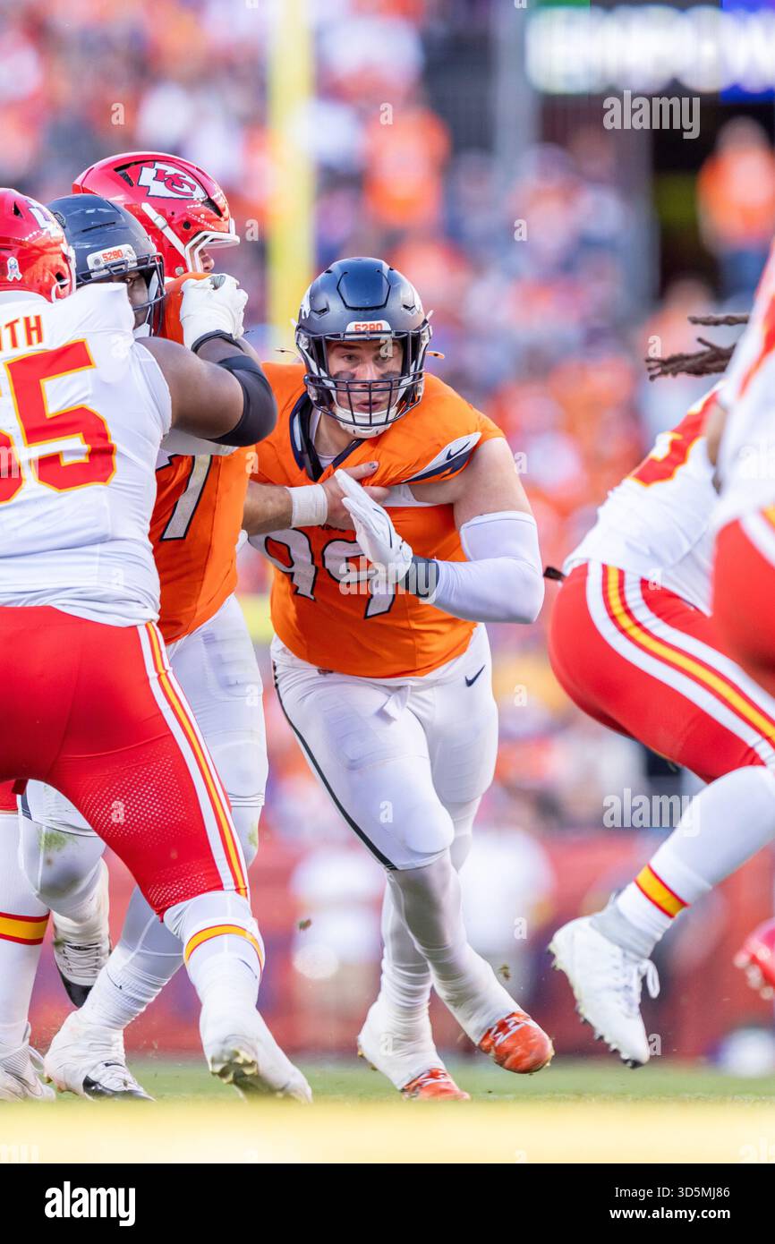 Denver Broncos defensive lineman Zach Allen (99) against the Kansas ...
