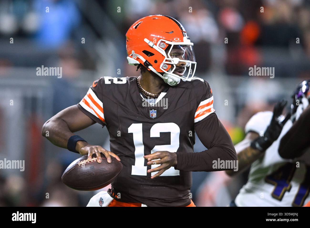 Cleveland Browns quarterback Shedeur Sanders (12) drops back to pass in ...