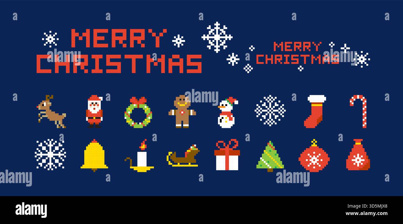 Pixel snowflake set winter Stock Vector Images - Alamy